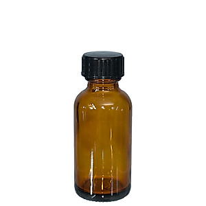 GlassBottleOutlet (24 Pack) 1 oz. Amber Boston Round with Black Poly Cone Cap