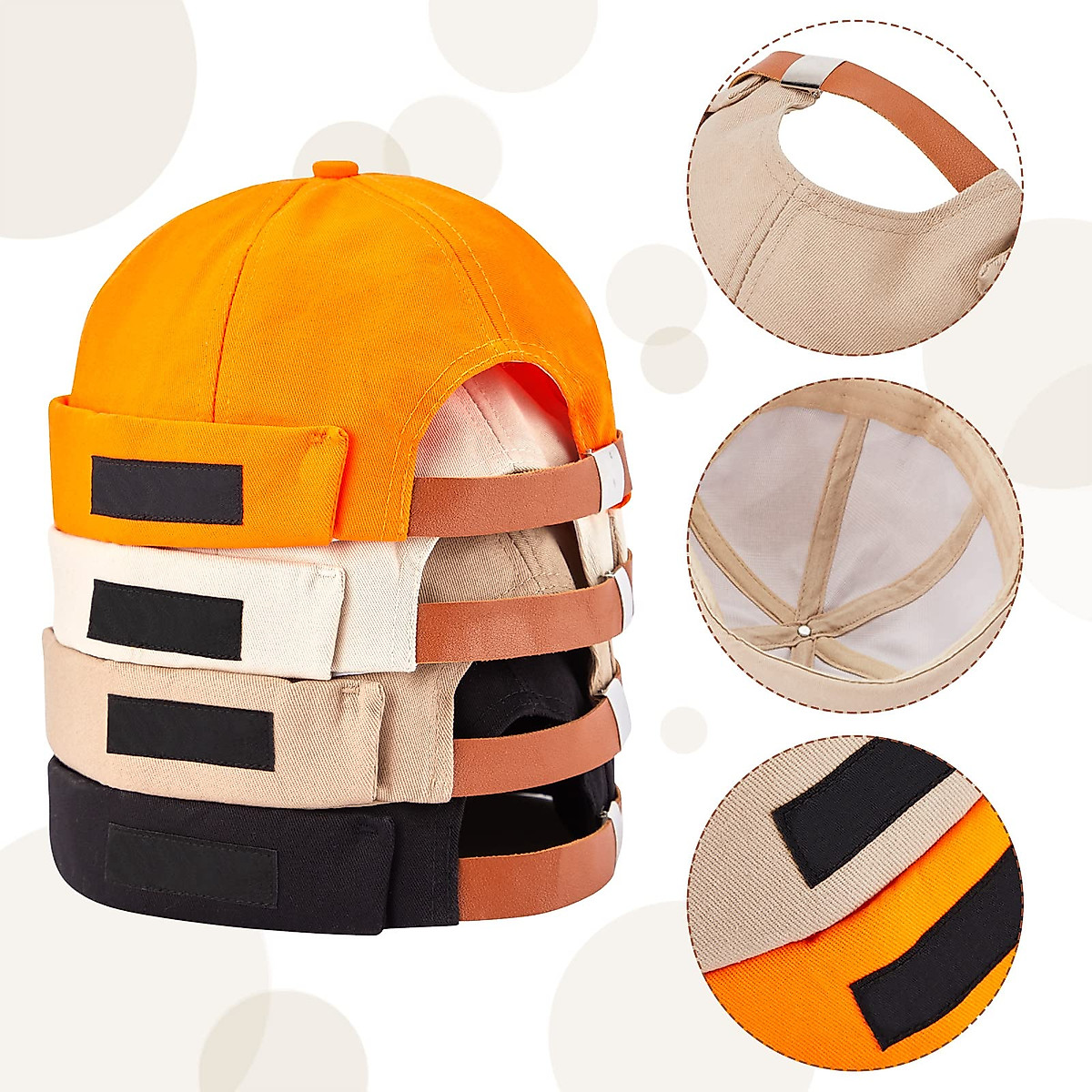 4 Pieces Brimless Hat Retro Skullcap Rolled Cuff Summer Beanie Docker Cap Watch Cap Bald Cap Visor-Less Sailor Hat Fishing Hats with Adjustable Design for Women Men