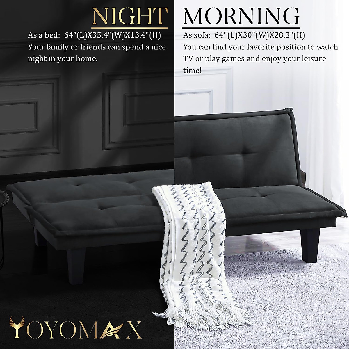 yoyomax Convertible Sofa Bed, Futon Sofa Bed Couch - Adjustable Modern Folding Sofa Bed Easy to Clean-Ideal for Bedroom, Living Room, Apartment and Office-Compact Design for Spacing Saving-Black