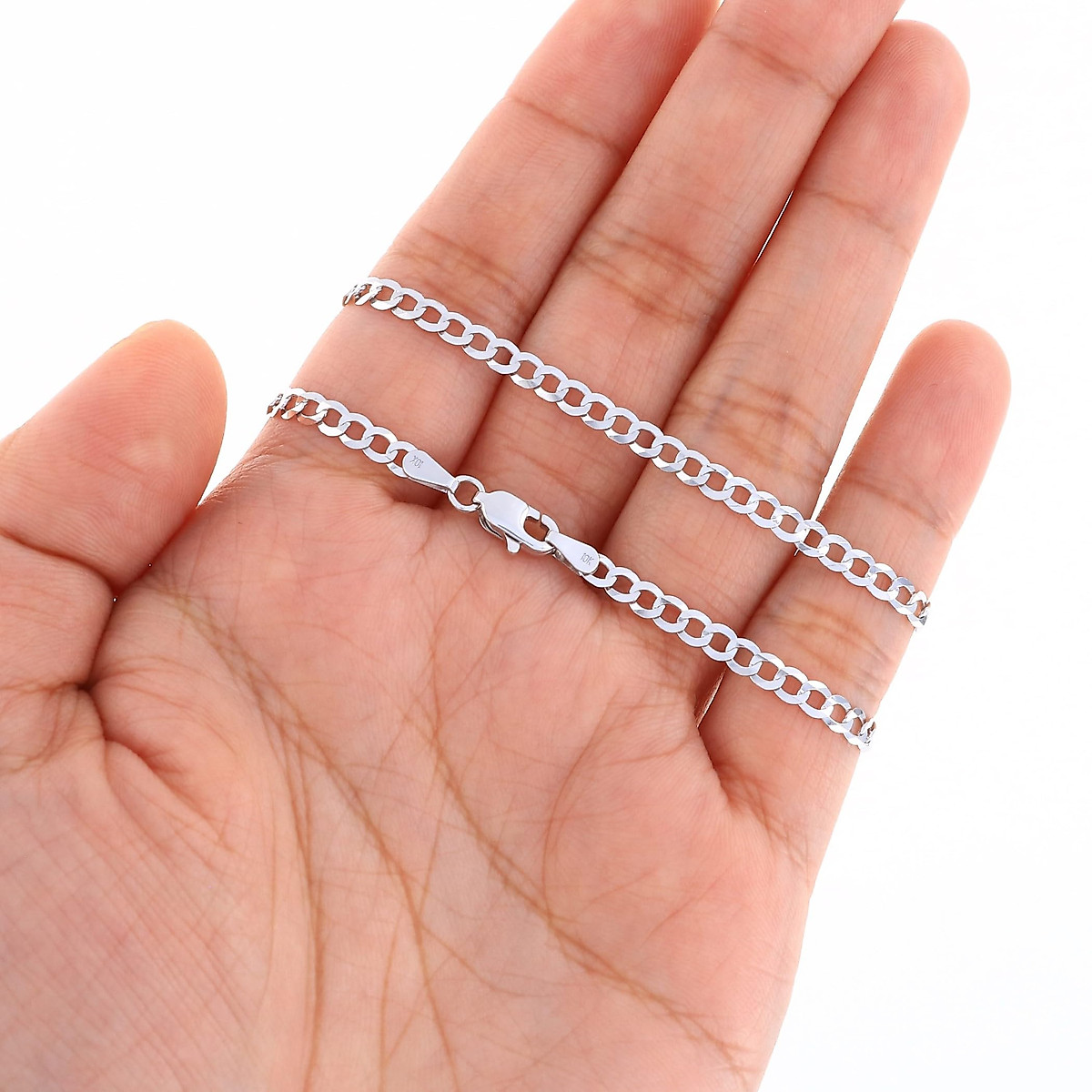 Nuragold 10k White Gold 3mm Solid Cuban Link Chain Curb Pendant Necklace, Mens Womens Jewelry 16" 18" 20" 22" 24" 26" 28" 30"