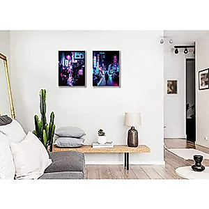 uruzuo Set of 2 Japanese Poster Tokyo Streets in The Night Sky Cool Cyberpunk Decor Japan Neon Canvas Wall Art Posters for Room Aesthetic Birthday Christmas Gifts 12x16 inch Unframed, White