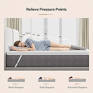 Sweetnight 3 Inch Queen Mattress Topper, Gel Mattress Topper for Cooling Sleep & Pressure Relieving, Foam Mattress Topper with Breathable Knitted Cover, CertiPUR-US Certified, Plush, Queen Size,White