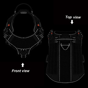 ICEFANG Tactical Dog Harness,2X Metal Buckle,Working Dog MOLLE Vest with Handle,No Pulling Front Leash Clip,Hook and Loop Panel (X-Large (Pack of 1), Reflective Black)