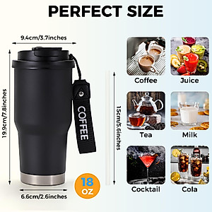 LATTPLYN Travel Coffee Mug, 18 oz Insulated Coffee Cup with Lid, Leakproof Stainless Steel Double-Wall Insulation Coffee Tumbler For Hot/Ice Coffee Tea Reusable Vacuum Thermal Thermos(Black-2, 18 oz)