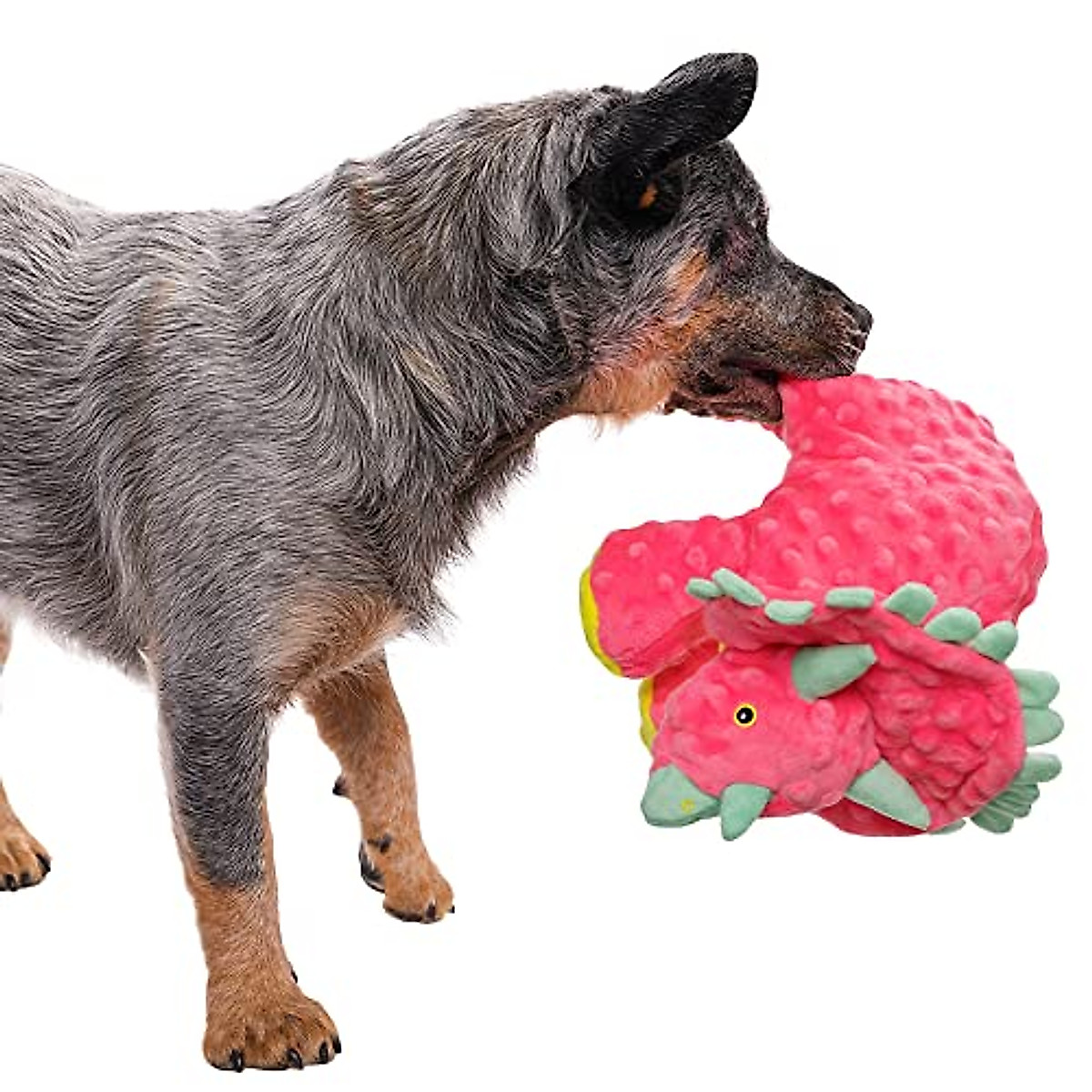 goDog Dinos Frills Squeaky Plush Dog Toy, Chew Guard Technology - Pink, Large