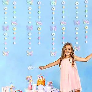 Iridescent Butterfly Girl-Birthday Party-Decorations Garland-Streamers - 52Ft Baby Shower Bachelorette Holographic Hanging Banner Decor,Engagement Garden Classroom Pastel Glitter Backdrop Huglony