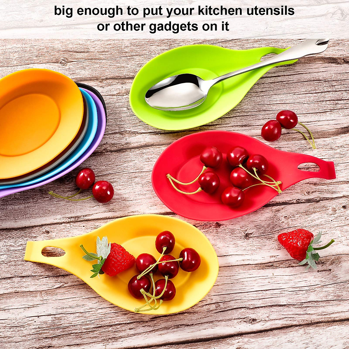 8 Pieces Kitchen Silicone Spoon Rest Spoon Holder Flexible Silicone Kitchen Utensil Spoon Rest Heat Resistant Spoon Holder, Assorted Colors