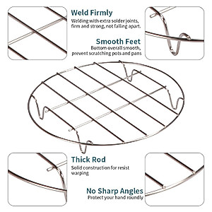 Round Cooling Rack - 3 Pack Steamer Racks Set - Stainless Steel Circle Roasting Rack, 3 Pcs (8" & 9" & 10") Steaming Cake Pot Rack with Hot Dish Plate Clip for Baking Cooking Grilling Wire Rack