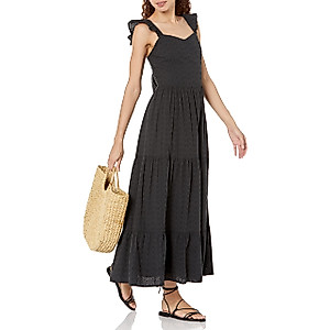 The Drop Women's Tulsi Ruffle Sleeve Eyelet Maxi, Black, M