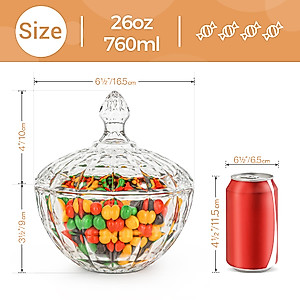 ComSaf Large Christmas Glass Candy Dish with Lid (6 1/2 inch), Clear Covered Candy Bowl, Crystal Candy Jar, Decorative Candy Server for Home Kitchen Office Table, Set of 1