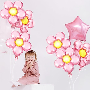 Charnoel 12 Pcs Light Pink Flower Balloon Huge Aluminum Foil Balloons Pastel Pink Balloons Flower Shaped Groovy Balloons Floral Balloons for Baby Shower Wedding Birthday Anniversary Party Decorations