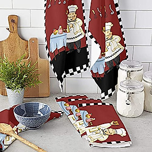 Kitchen Towels, Cheerful Fat Chef Towels, Dish Towels Kitchen Accessories, Microfiber Cleaning Cloth Kitchen Decor Hand Towels, Dish Towels for Kitchen, Absorbent Wash Cloths 3-Pack