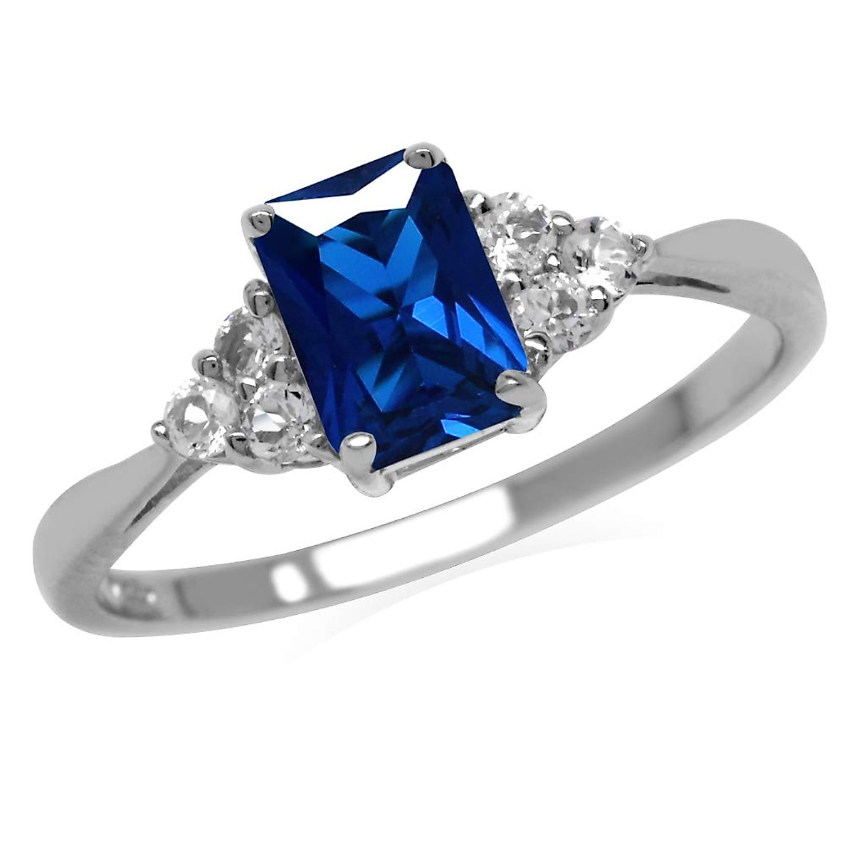Silvershake Created Blue Sapphire Octagon 7x5 mm 925 Sterling Silver Engagement Ring Size 7
