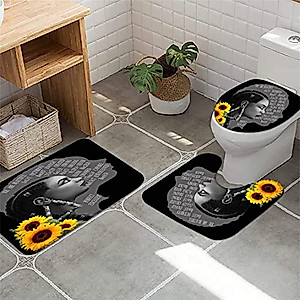 JQH store 4PCS African American Shower Curtain Set with Non-Slip Rugs Toilet Lid Cover and Bath Mat Shower Curtain with 12 Hooks Bathroom Sets with Shower Curtain and Rugs and Accessories