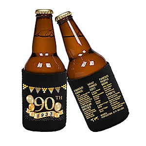 Yangmics 90th Birthday Can Cooler Sleeves Pack of 12- 1933 Sign -90th Anniversary Decorations - Dirty 90th Birthday Party Supplies - Black and Gold Ninetieth Birthday Cup Coolers