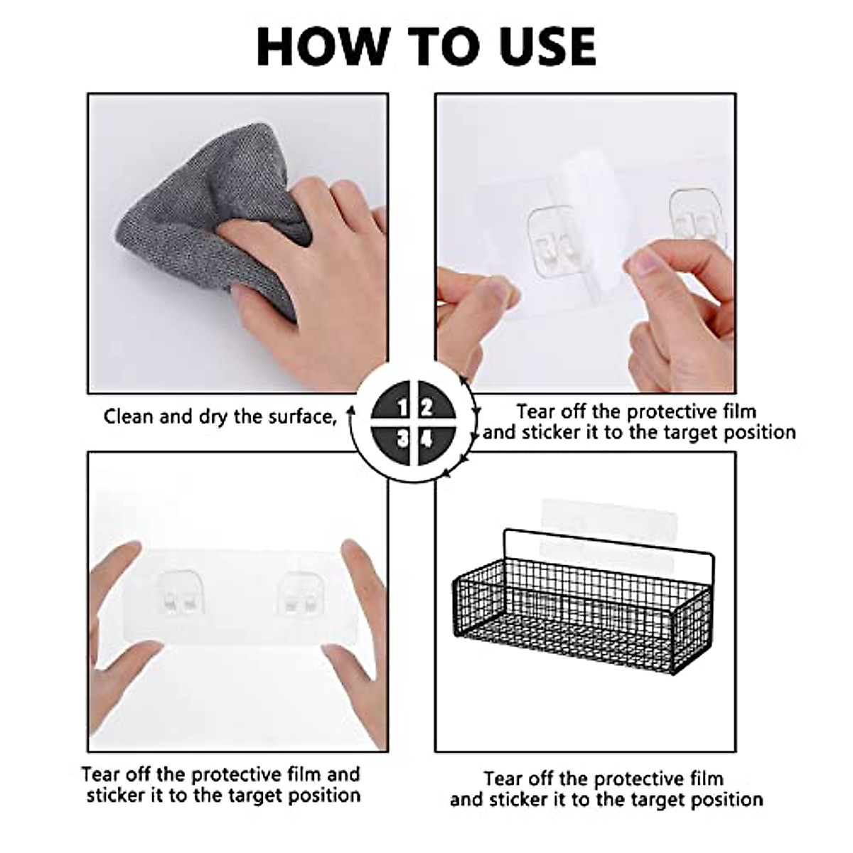 Prasacco 8 Pcs Shower Shelf Adhesive Hooks, Shower Caddy Adhesive Replacement, Strong Adhesive Hooks for Shower Corner Shelf Basket