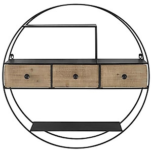 Linon Nerah Round Metal and Wood Wall Shelf in Black and Brown