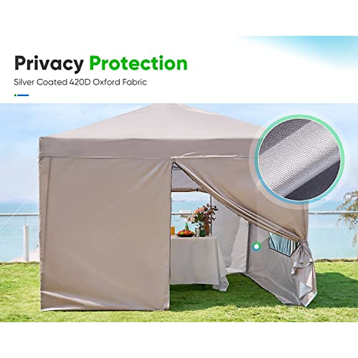 Quictent Privacy 8x8 Ez Pop up Canopy Tent Enclosed Instant Canopy Shelter Portable with Sidewalls and Mesh Windows Waterproof (Tan)
