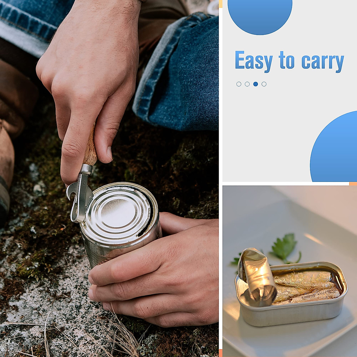 ORYOUGO Can Opener, Manual Side Cut Stainless Steel Wooden Beer Bottle Opener for Restaurant Home Camping,3 Pack