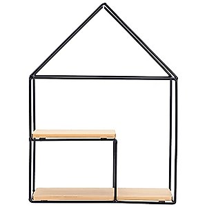 Cabilock Book Stack Decor Wooden Floating Shelves House Shaped Wall Mounted Nordic Metal Hanging Rack 32. 5x24. 5cm for Bedroom Kitchen Bathroom Living Room Organizer Wall Mount Shelves