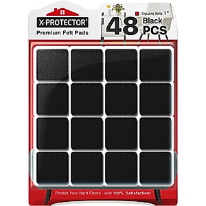 X-PROTECTOR Felt Furniture Pads - 48 PCS 1" - Felt Pads Floor Protectors - Chair Felt Pads - Felt Pads for Furniture Feet - Furniture Pads for Hardwood Floors - Protect Your Floors! (Black, Square)