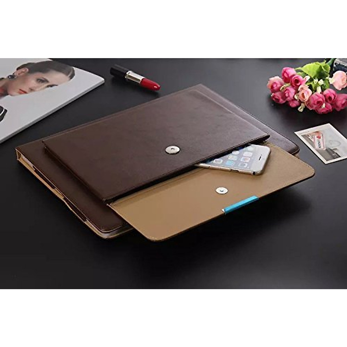 TechCode Case for iPad 9th Generation 10.2, Portable Handbag Wallet Flip Case PU Leather Stand Cover with Handle Pocket Sleeve for iPad 7th/8th /9th Generation 10.2 inch (Brown03)
