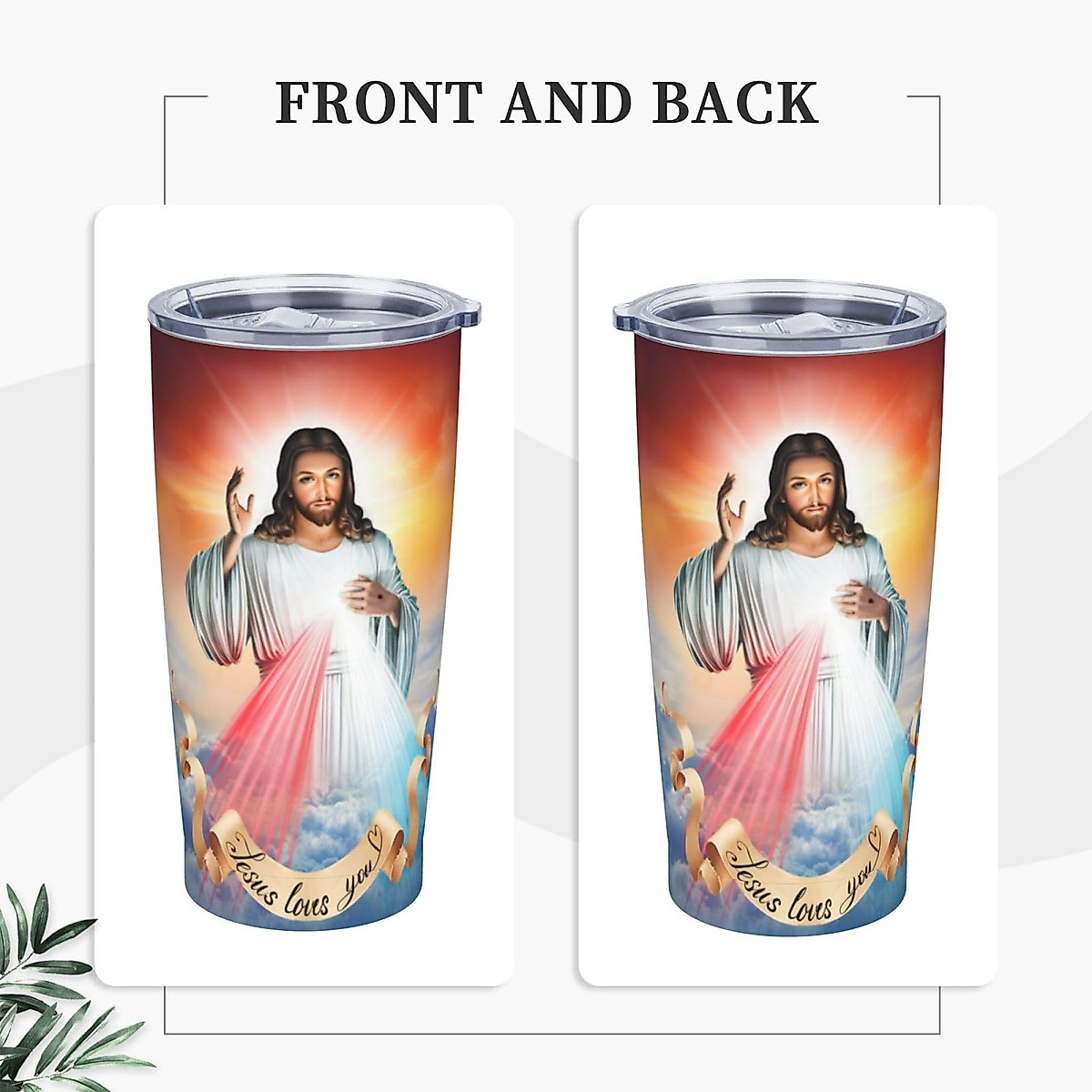 Worltoldb Jesus Christian 20oz Insulated Stainless Steel Tumbler With Lids And Straws Stainless Steel Double Wall Vacuum Insulated Travel Coffee Mug Leak-Proof Lid & Flip Lid For Hot And Cold Drinks