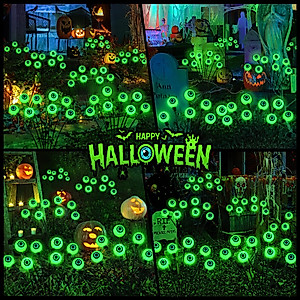 Outdoor Halloween Decorations Outside Solar Lights, 2PACKS 16 Scary Eyeball LED Green Eyeball Swaying Firefly Lights,Waterproof Solar Halloween Path Lights for Yard/Garden/Lawn/Party Decor