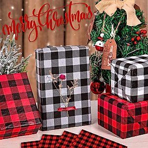 Whaline 120 Sheet Buffalo Plaid Tissue Paper Christmas Red Black Buffalo Check Gift Wrapping Paper Farmhouse Rustic Art Paper Crafts for DIY Gift Wrapping Christmas Holiday, 13.78" x 19.69"