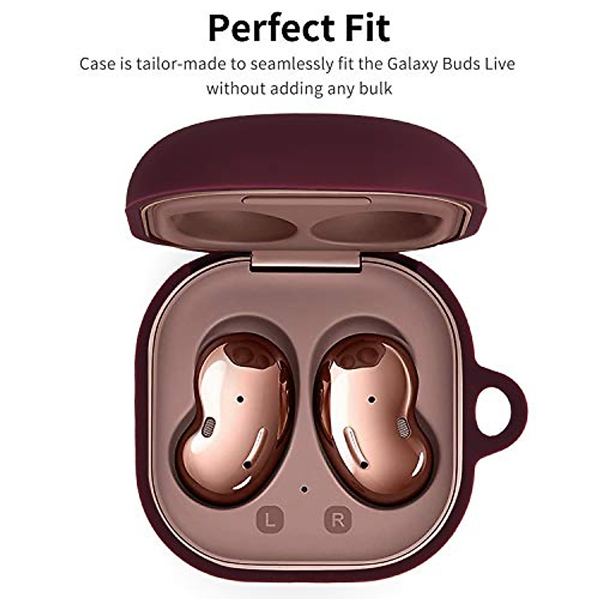 Filoto Case for Samsung Galaxy Buds 2 (2021) / Galaxy Buds Pro (2021) / Galaxy Buds Live/Buds 2 Pro, Cute Silicone Earbuds Protective Case Cover with Bracelet Keychain (Burgundy)
