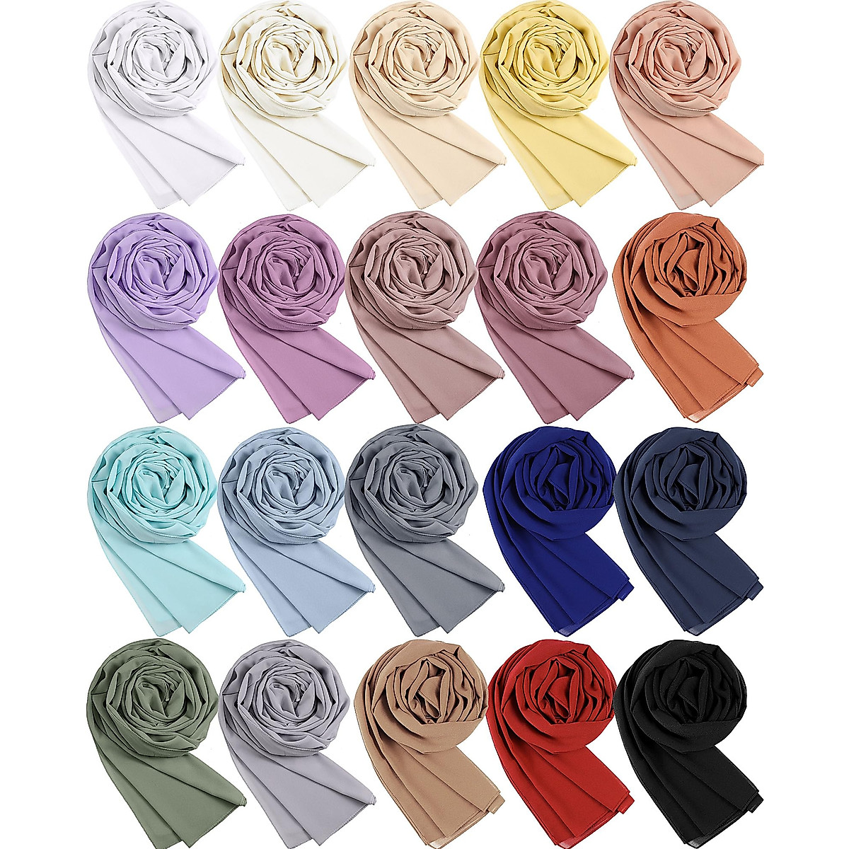Mepase 20 Pack Chiffon Hijab Head Scarves for Women Soft Hijab Long Scarf Wrap for Muslim Women Lightweight, 20 Colors