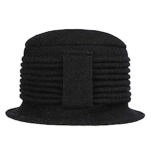 DT DANTIYA Women's Wool Cloche Bucket Hat Slouch Wrinkled Winter Warm Beanie Cap (Black)