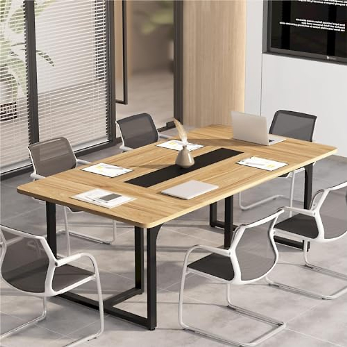 Tribesigns Rectangle Conference Table, 6FT Meeting Seminar Table up for 8 People, Business Style Large Office Conference Room Table Boardroom Desk with Strong Metal Legs, 70.8L x 35.4W x 29.5H(Walnut)