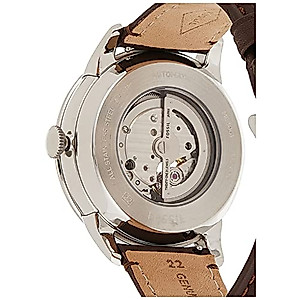 Fossil Men's Townsman Automatic Stainless Steel and Leather Two-Hand Skeleton Watch, Color: Silver, Brown (Model: ME3061)