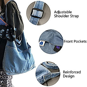 TRIYO Tote Bag for Women Denim Shoulder Bag For Teen Girls Casual Hobo Handbags Fashion Canvas BagsLarge Capacity Crossbody Bags Navy Blue