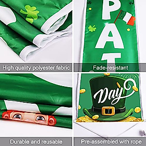 St Patrick's Day Front Door Banners Lighted Irish Shamrock Porch Sign with LED Light Decorations Lucky Door Sign Shamrock Hanging Banner for St Patrick's Day Spring Party Indoor Outside Lighted Decor