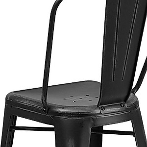 Flash Furniture Carly Commercial Grade 24" High Distressed Black Metal Indoor-Outdoor Counter Height Stool with Back