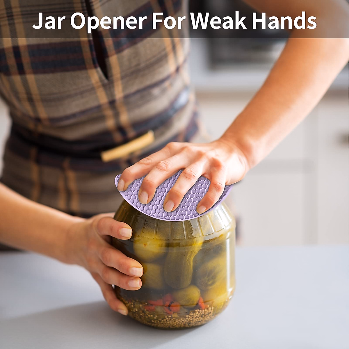 4pcs Jar Opener Gripper Pads-Clearance, Silicone Rubber Bottle Lid Opener, Strong Grip Pad Set Opening Cans, Jars, Bottle lid Cap, for Seniors with Arthritis Weak Hands Kitchen Coaster (Purple)