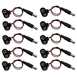 RuiLing 10-Pack 9V T Type Battery Clip Connector Socket with DC Plug 2.1 X 5.5mm