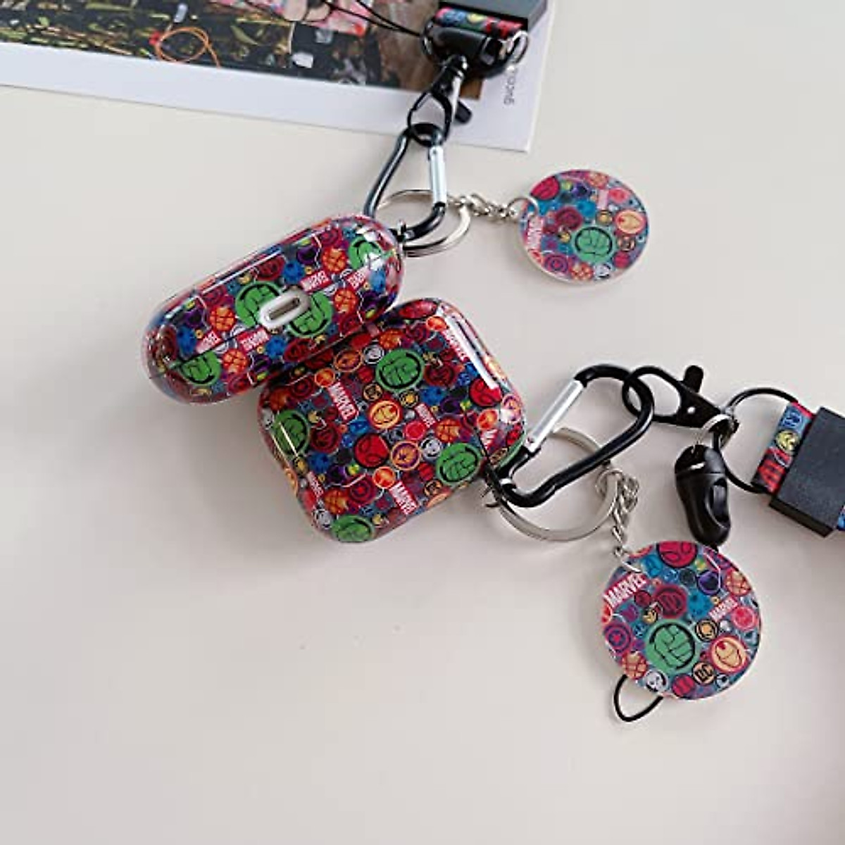 Auto Element Anime Super Hero Character Soft TPU Airpods Pro Case，with Cartoon Anime Lanyard Keychain，Suitable Fashion Man Women Girl Airpods Pro Case