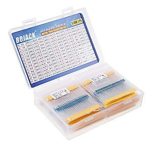 BOJACK 50 Values 1350 Pcs Resistor Kit 0 Ohm-5.6M Ohm with 1% 1/4W Metal Film Resistors Assortment