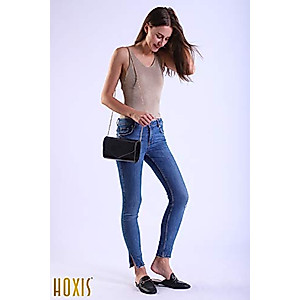 HOXIS Glossy Envelope Evening Clutch Faux Patent Leather Women Chain Shoulder Bag Solid Color Purse (Black)