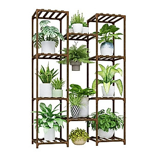 Bamworld Plant Stand Outdoor Indoor Hanging Plant Shelf Tall Large Plant Holder Wood for Living Room Plant Rack Indoor Multiple Plants Patio Balcony Garden