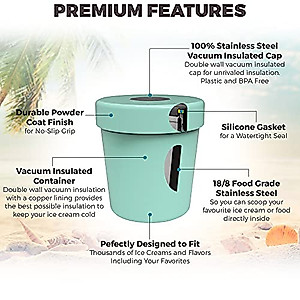 The Ice Cream Canteen Vacuum Insulated Double Wall Stainless Steel Thermos Container for the pint of ice cream enjoy ice cream anywhere (Mint Green)