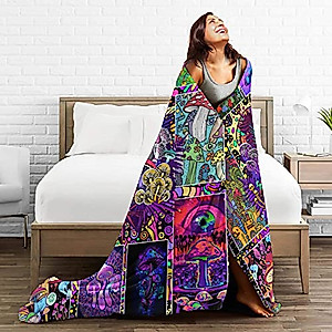 Mushroom Blanket Colorful Ultra-Soft Fuzzy Lightweight Flannel Skull Throw Blankets for Couch Bed Sofa All Season Warm Cozy Camping Picnic Suit for Kids Adults 80''x60''
