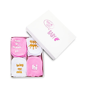 Baby Girl Socks Gift Set - Unique Baby Shower or Newborn Gift For Her - 4 Pairs of Cute Quotes in Gift Box
