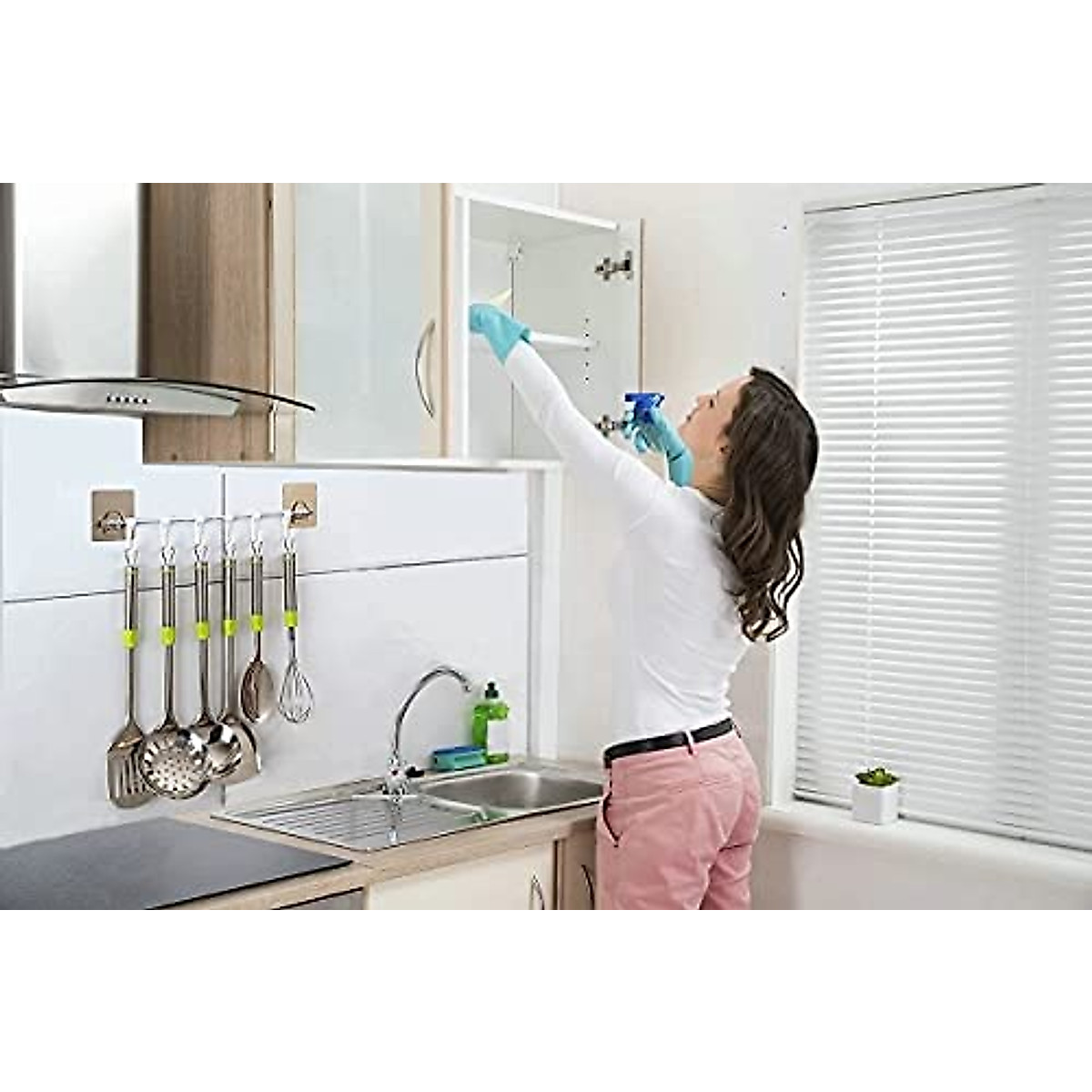 MELOYOU Kitchen Rail Utensil Rack Organizer Wall Mount with 12 Sliding Hooks No Drilling Hanging Rack for Kitchen,Pot Pan,Towel Pack of 2