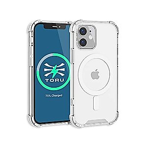 TORU MX Slim for iPhone 12 Mini Magnetic Case, Compatible with Magsafe, Hybrid Transparent HD Clear Case with Crossbody Strap, Scratch Resistant, Air Bumper Shock-Absorbing Corners - Clear