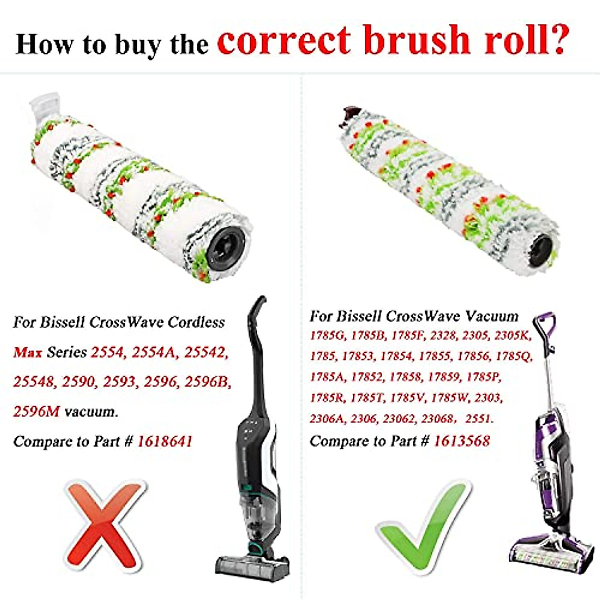 Lemige 3 Pack 2460 Multi-Surface Pet Pro Brush Rolls + 3 Pack 1866 Replacement Vacuum Filters for Bissell CrossWave Pet Pro 2306A & CrossWave 1785 Series, Compare to Part 1613568&161-3568, 1608684