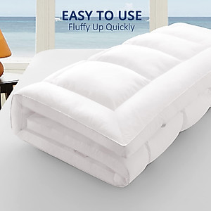 ELEMUSE 1300 GSM Overfilled Mattress Topper King with Baffle Box Design,Extra Thick Cooling King Pillow Top Pad, 400TC Organic Cotton Cover, Plush & Support Snow Down Alternative, White